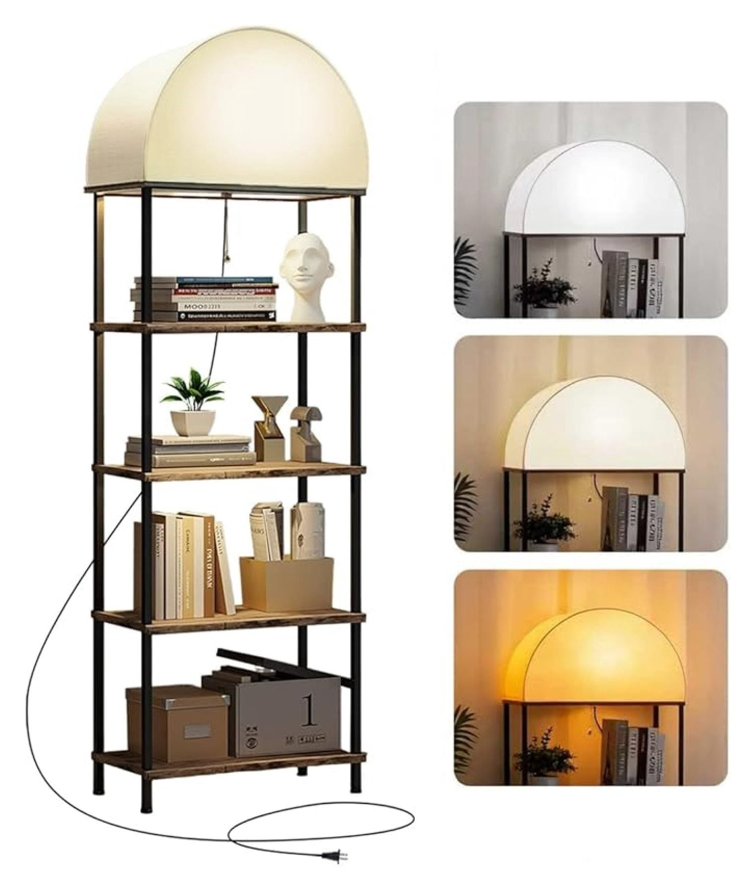 Lighted Arch Bookshelf, 4 Tier Bookcase with Lights, Rustic Brown ...