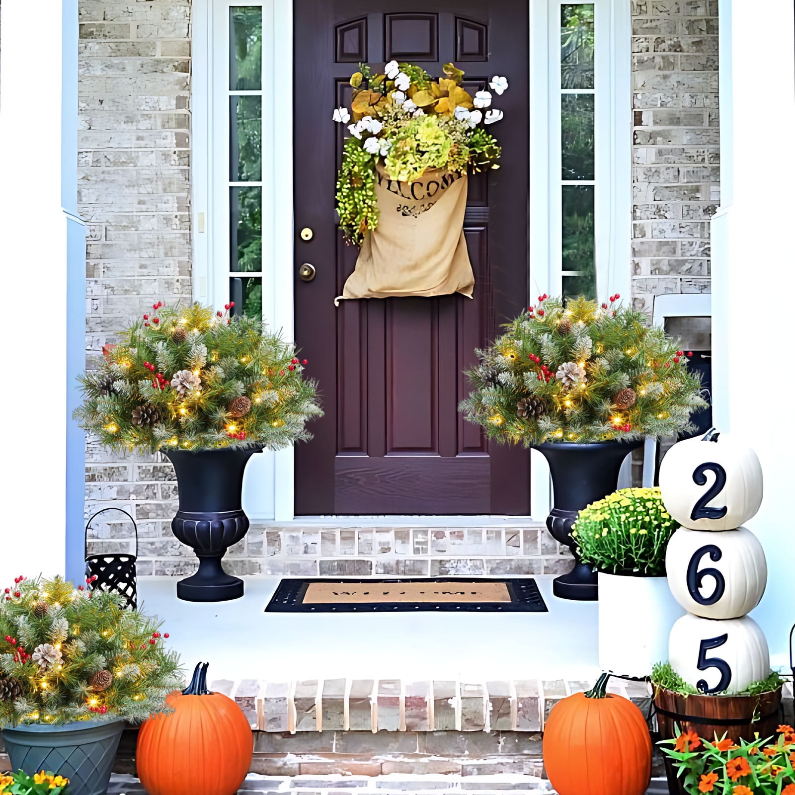 Lighted Artificial Christmas Urn Filler, 2024 New Small Pre-lit ...