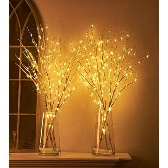 Lighted Artificial Twig Birch Tree Branch with Fairy Lights 32in 150 ...