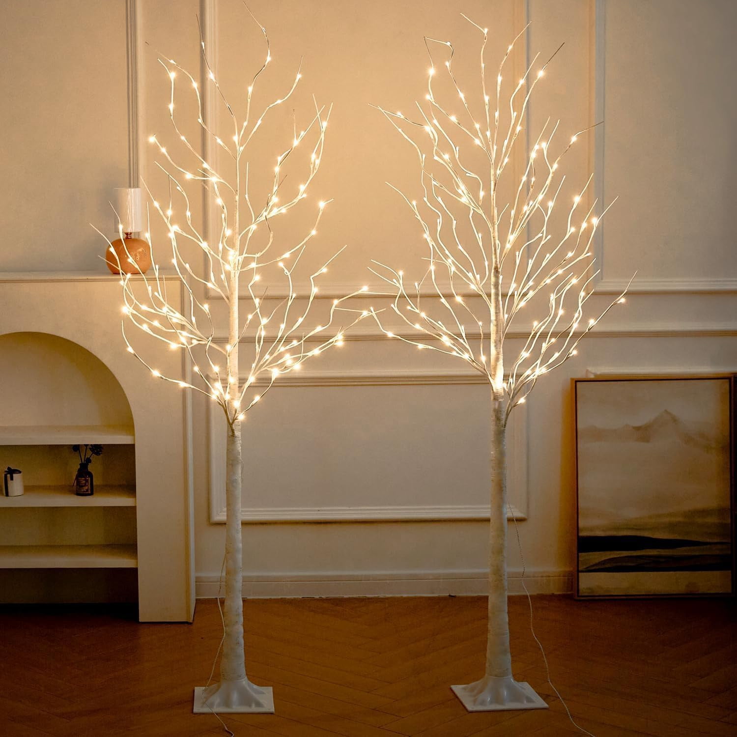 Lighted Birch Tree, 2 Pack 6 Feet 144 Warm White Lights, Prelit White ...