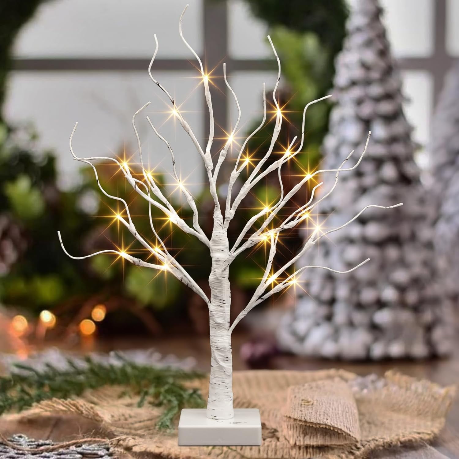 Lighted Birch Tree, Tabletop LED Warm White Tree Lights, Battery ...