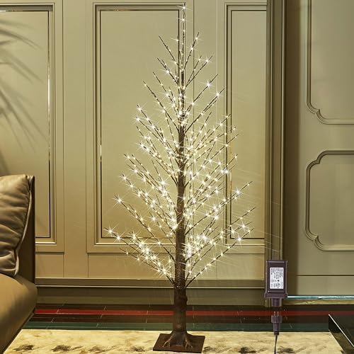 Lighted Brown Alpine Tree with 450L Warm White Fairy Lights 4FT, Brown ...