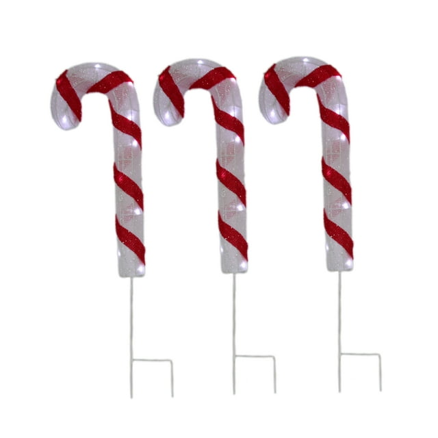 Lighted Candy Cane Christmas Pathway Lawn Stakes - 20" - Set of 3 ...