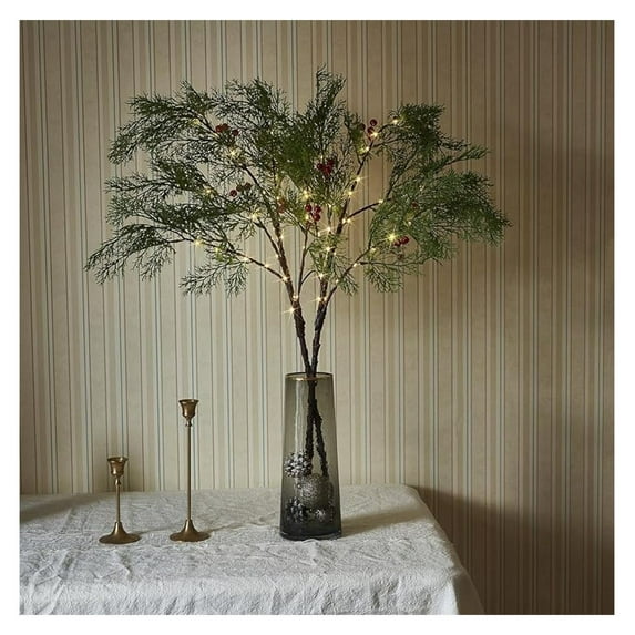 Lighted Cedar Branch 32IN 60 LED with Timer Battery Operated ...