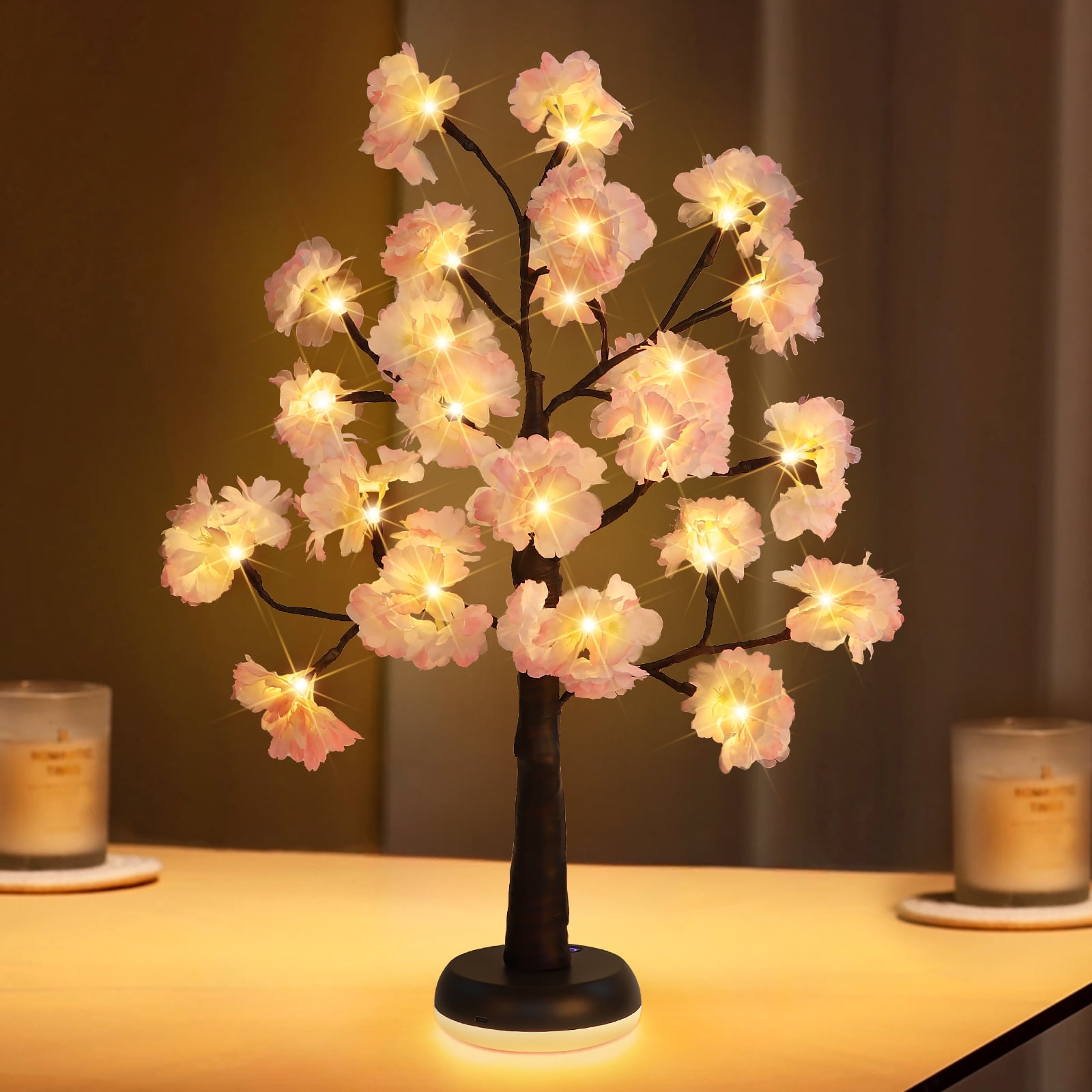 Lighted Cherry Blossom Tree, 23 in Artificial Cherry Blossom Tree with ...