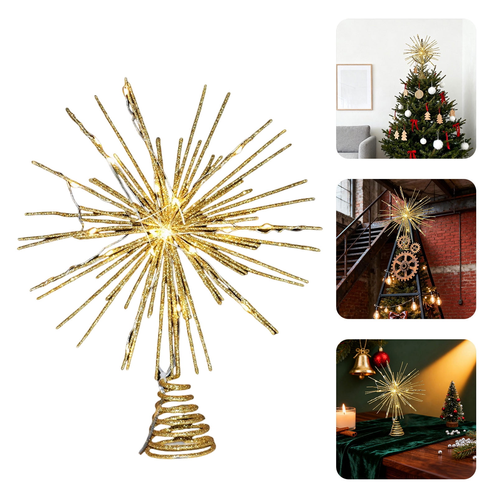 Lighted Chirstmas Gold Starburst Throng Treetop Tree Topper Xmas LED ...
