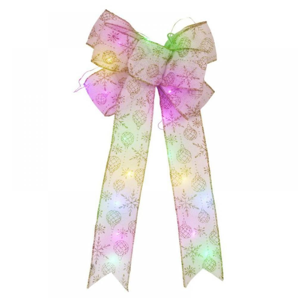 Lighted Christmas Bow Tree Topper, Battery Operated Glitter Bow Topper ...