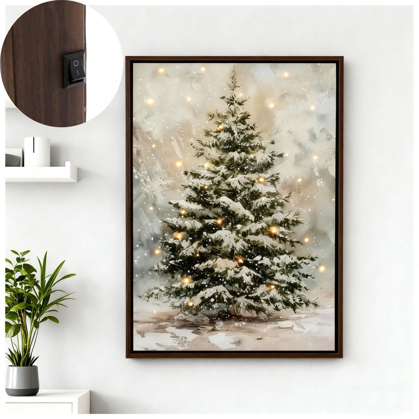 Lighted Christmas Canvas Wall Art, Snowy Tree Light Up Canvas Wall ...