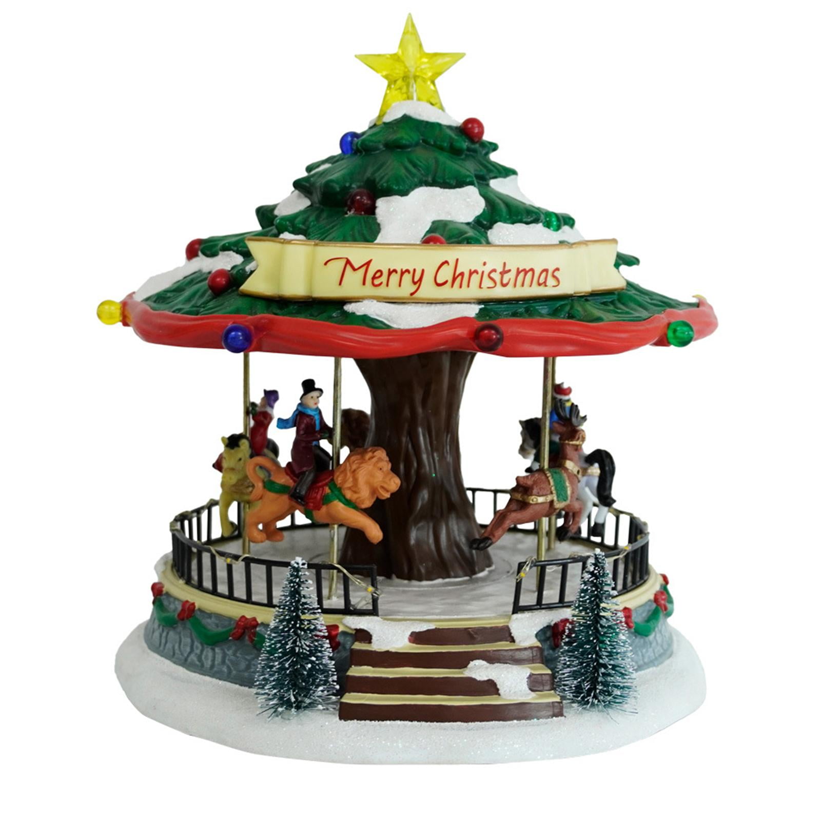 Lighted Christmas Carousel Music Box Desktop Ornament Mini Animated ...