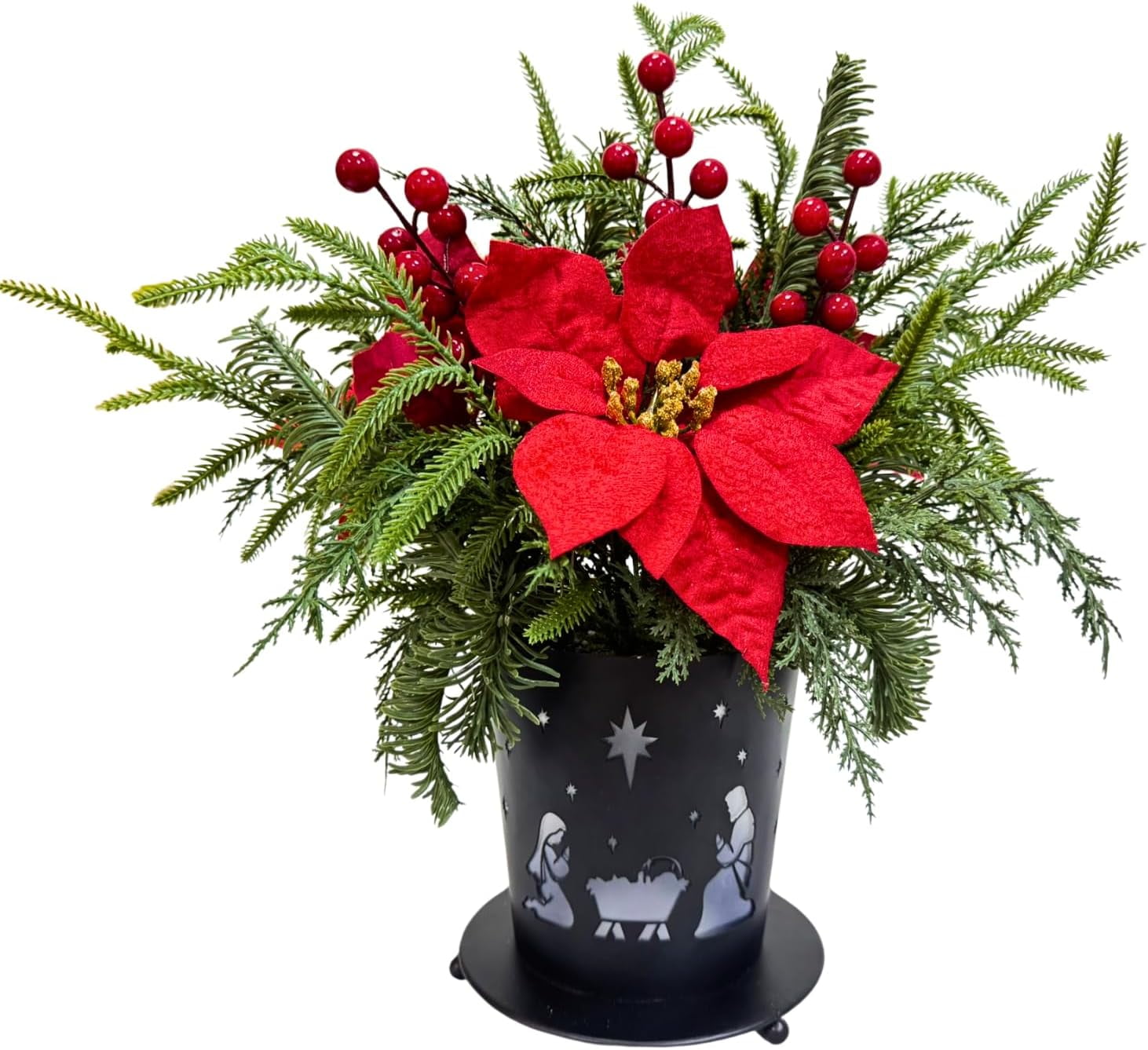 Lighted Christmas Centerpiece Metal Potted with Timer Christmas ...