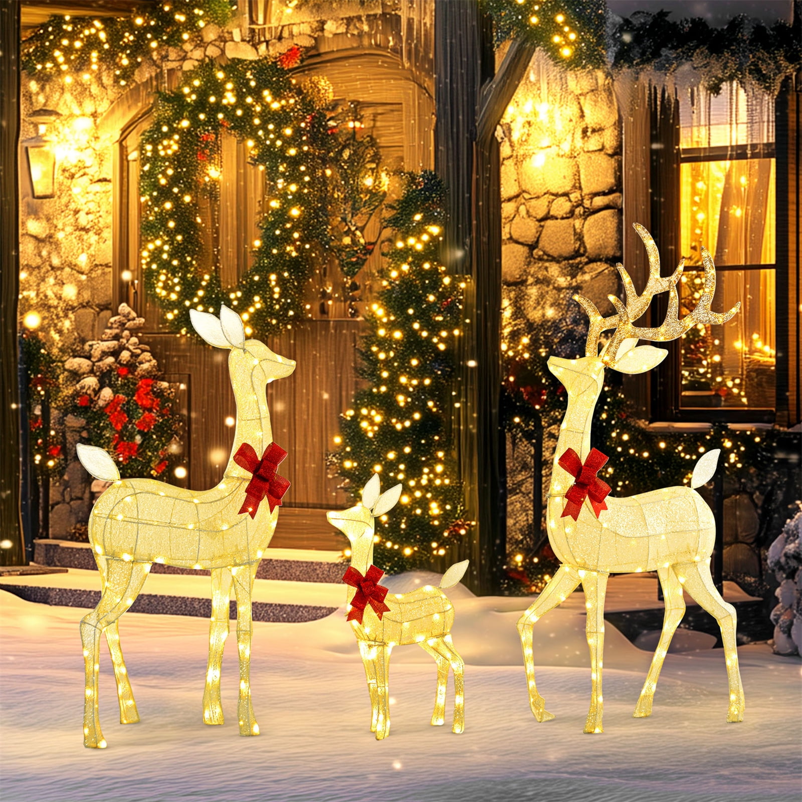 Lighted Christmas Decoration Deer 3 Piece, Light up Christmas Reindeer ...