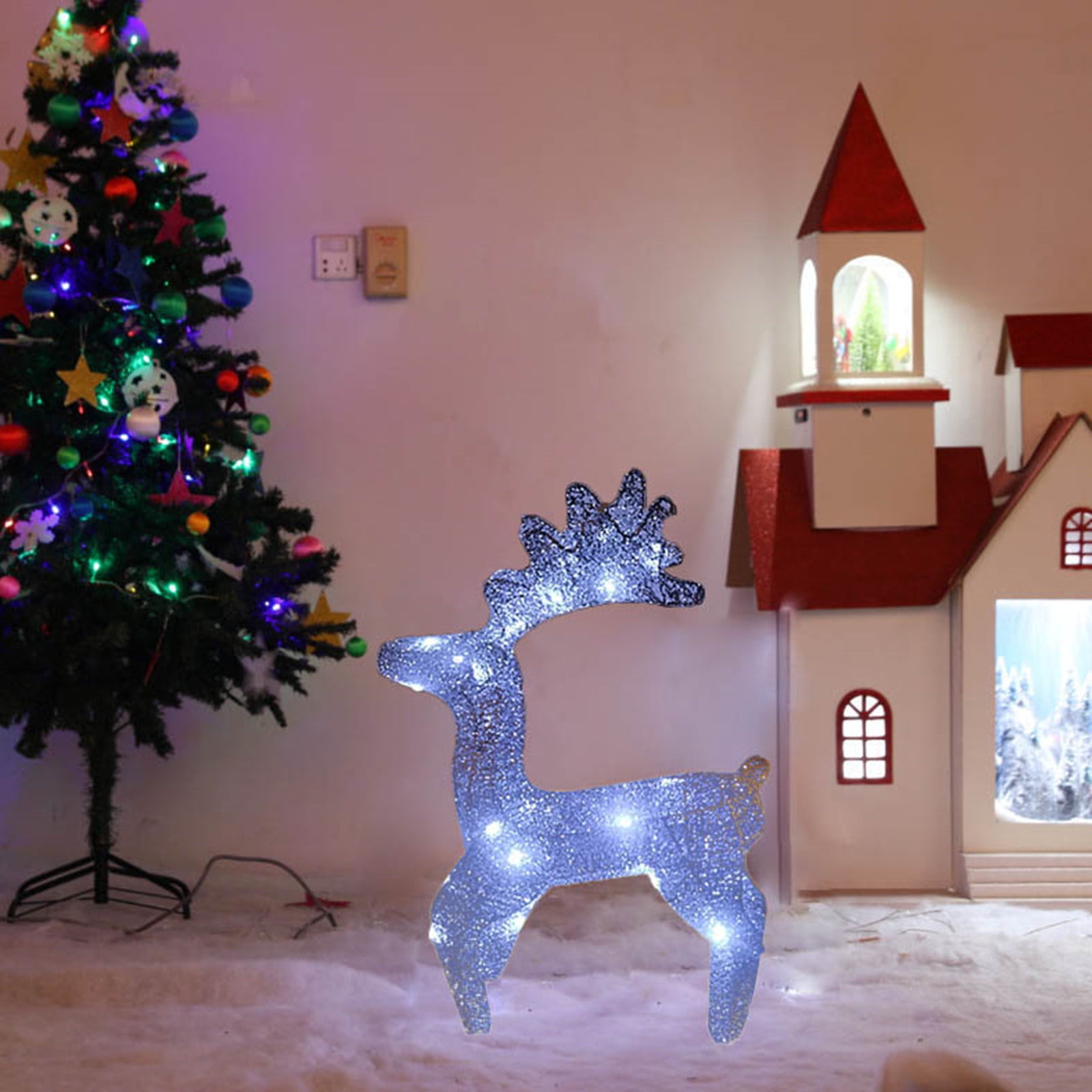 Lighted Christmas Deer, Glittering Deer With Strip Lights For Outdoor ...