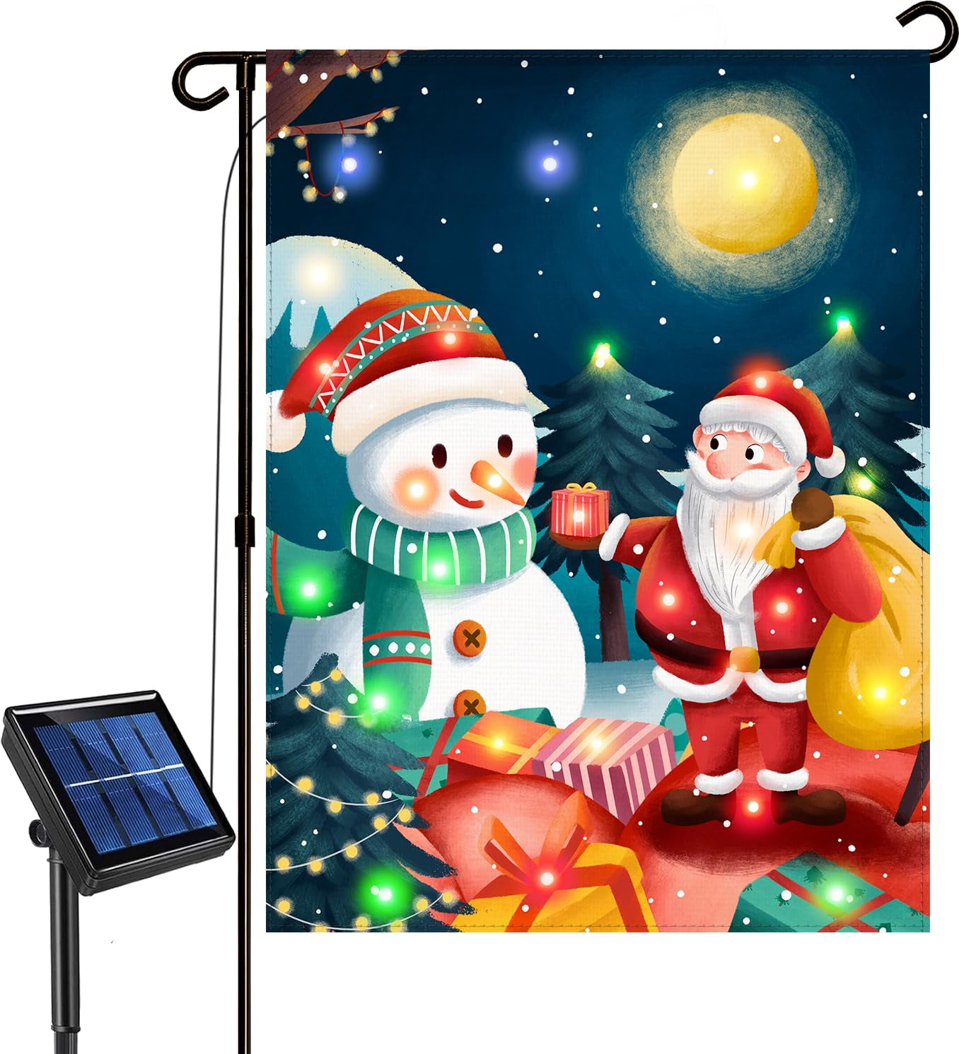Lighted Christmas Garden Flag, Solar Outdoor Decorative Led Santa & Snowman Flags Yard Decor, 8 ...