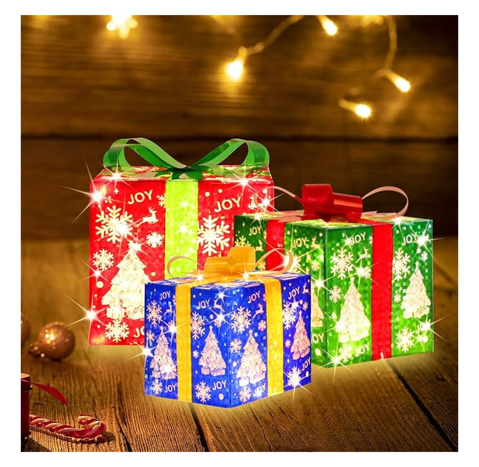 Lighted Christmas Gift Boxes - Set of 3, 8.5"x7"x6", 70 LED Indoor ...