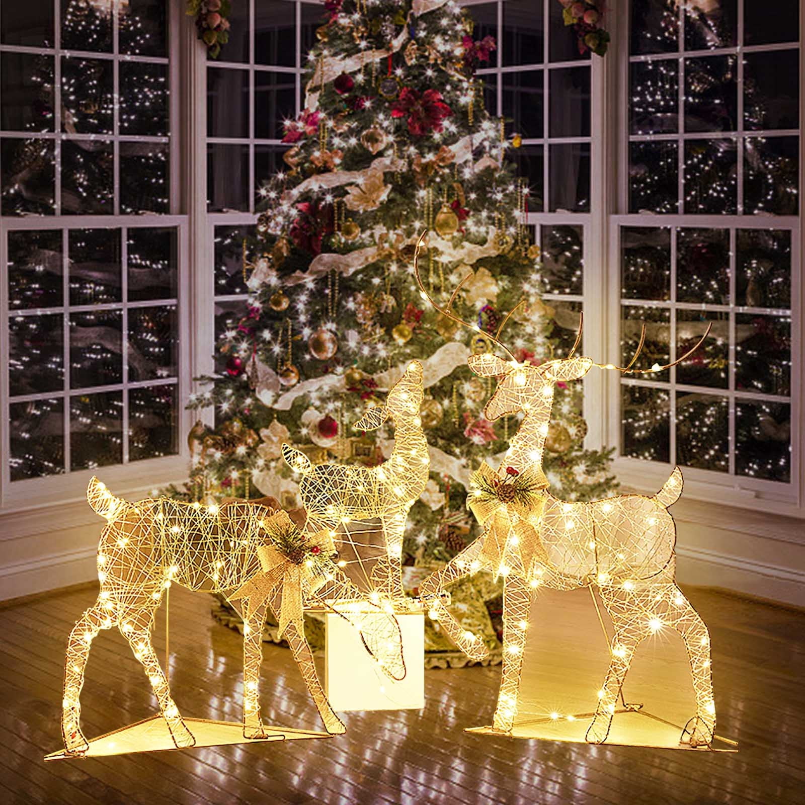 Lighted Christmas Reindeer Family, Pre-Lit Outdoor Christmas Deer Set ...