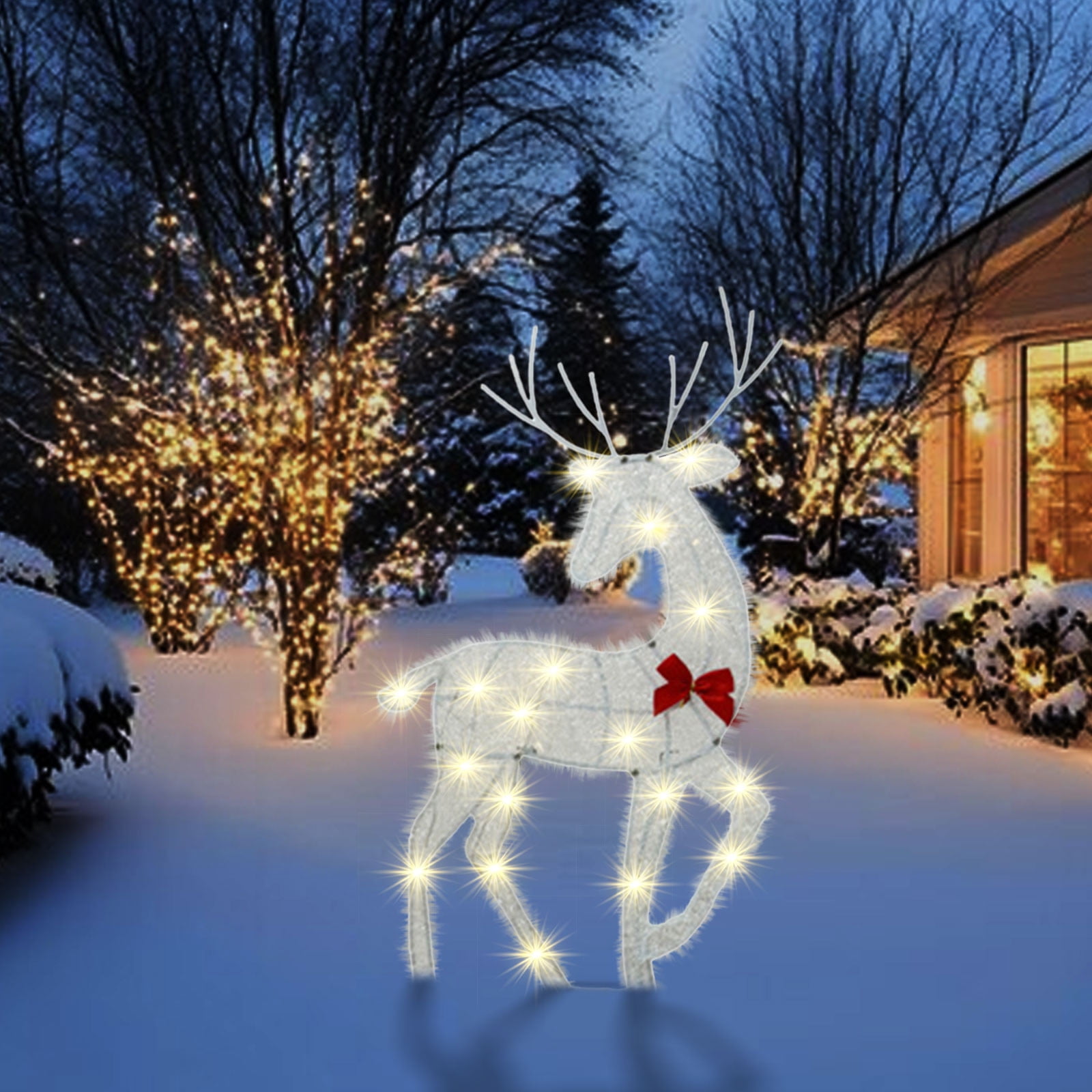Lighted Christmas Reindeer Sleigh Outdoor Yard Decoration,Xmas Deer ...