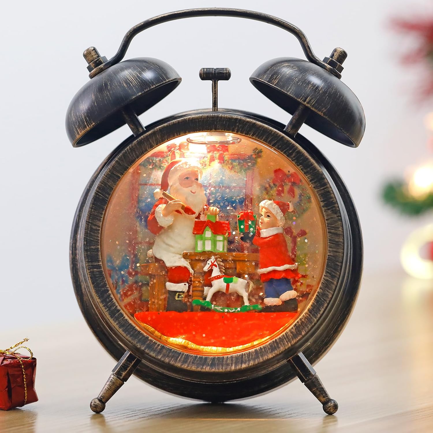 Lighted Christmas Snow Globe Lantern, Alarm Clock Snow Globe 6H Timer ...