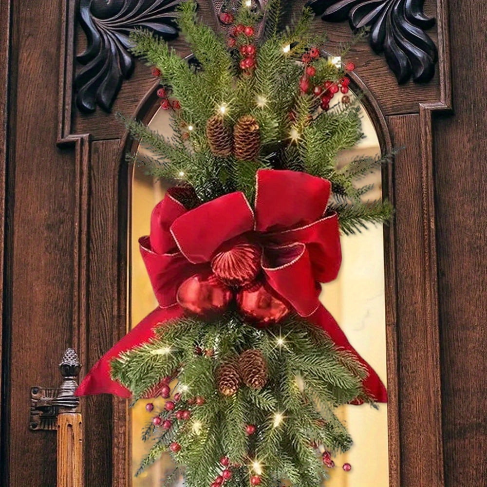 Lighted Christmas Teardrop Swag Artificial Swag Wreaths with Cones Red ...