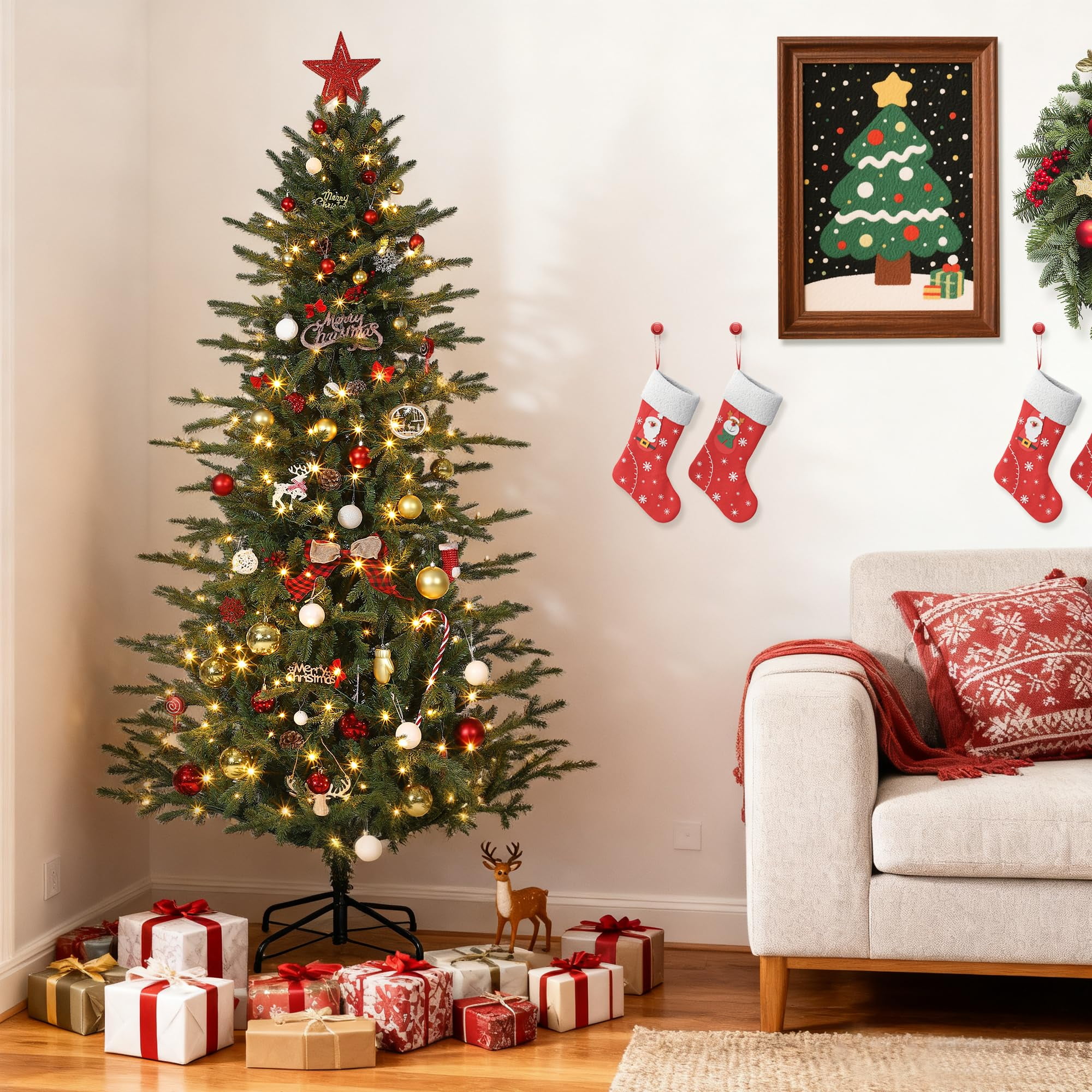 Lighted Christmas Tree, Artificial Christmas Tree with Warm White and ...
