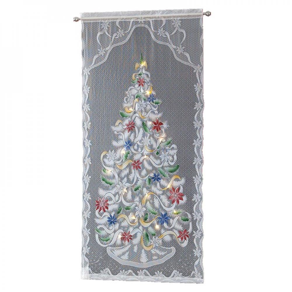 Lighted Christmas Tree Curtain Panel, Curtains with Lights Party Home ...