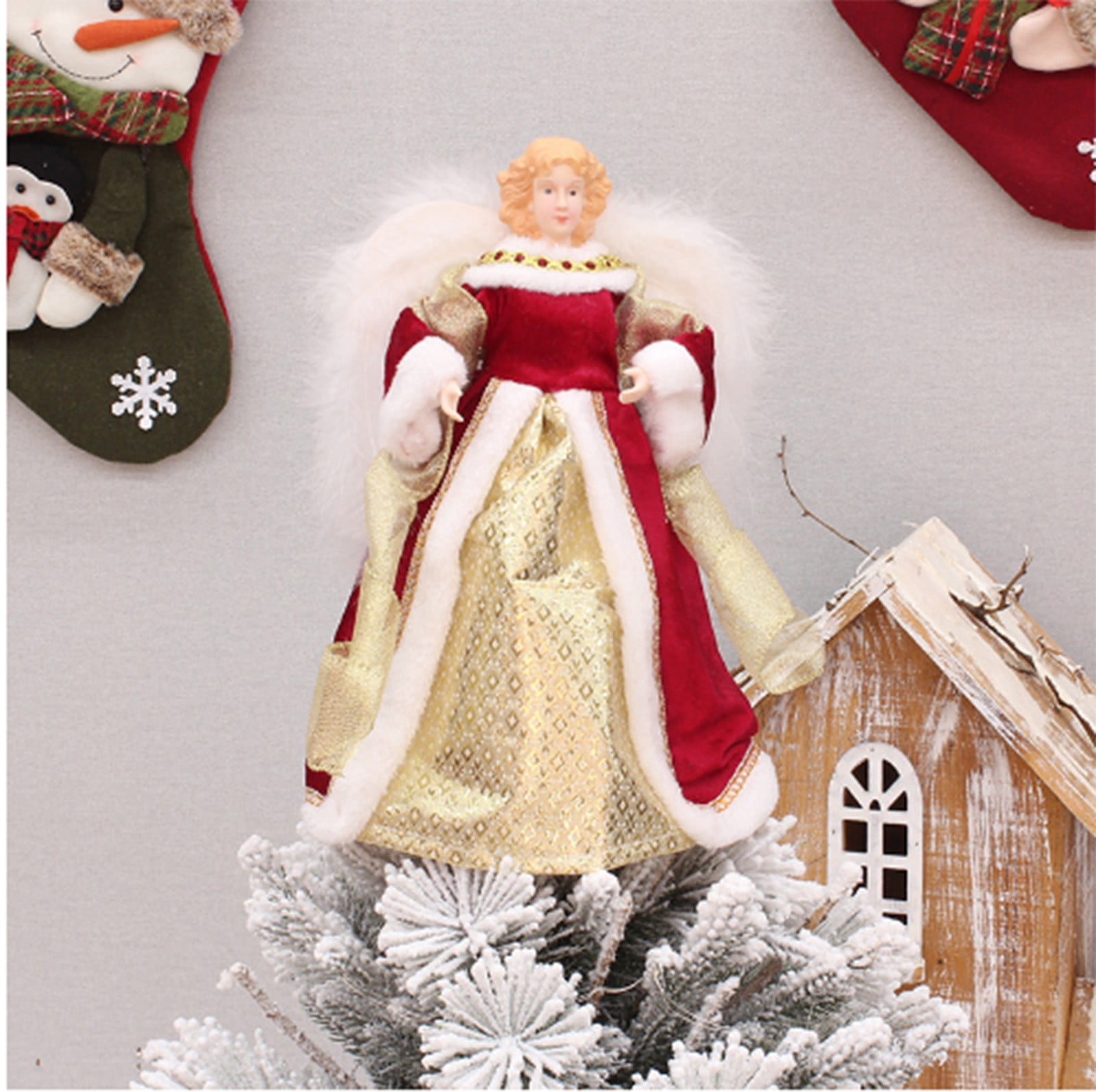 Lighted Christmas Tree Topper Angel with Timer, 12 Inch Luxury Red Gold ...