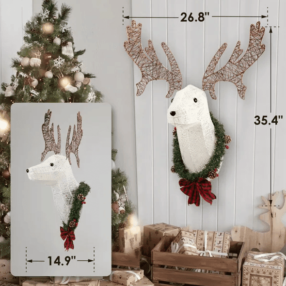 Lighted Christmas Wall Decor Reindeer Head, 39 Pre-lit 3D Rudolph ...