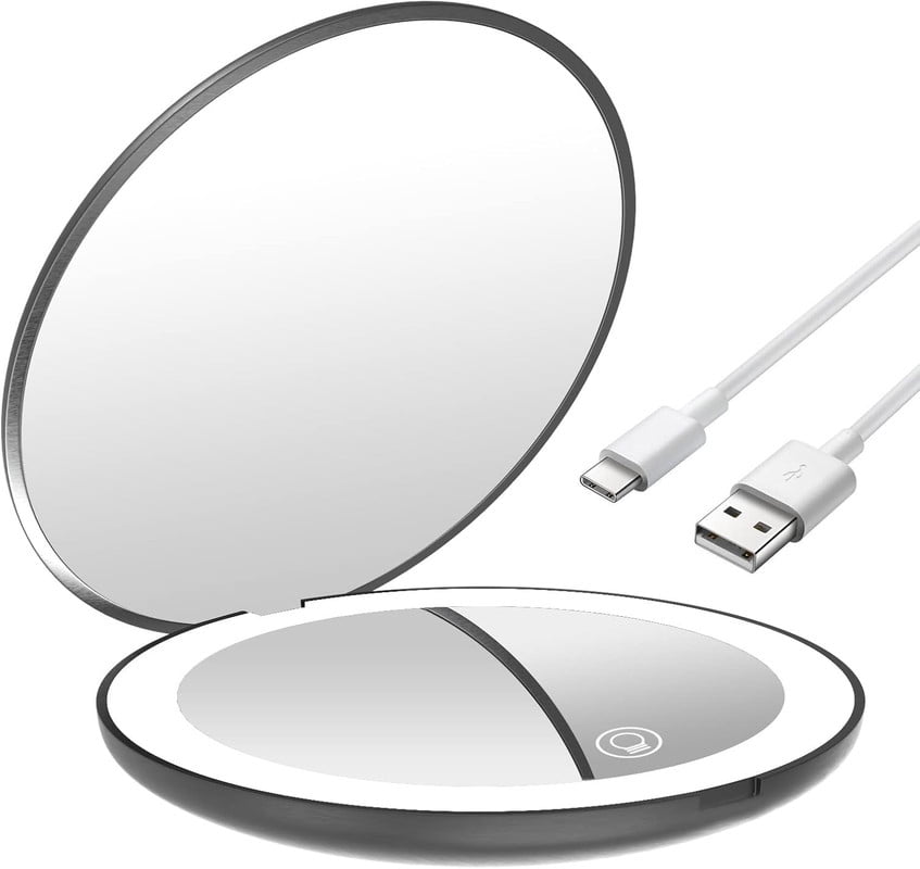 Lighted Compact Mirror, Rechargeable 1X/10X Magnifying Makeup Mirror ...