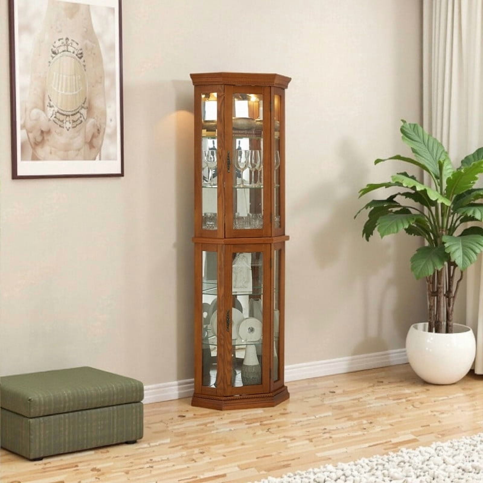 Lighted Corner Display Cabinet with Tempered Glass Doors, Adjustable ...