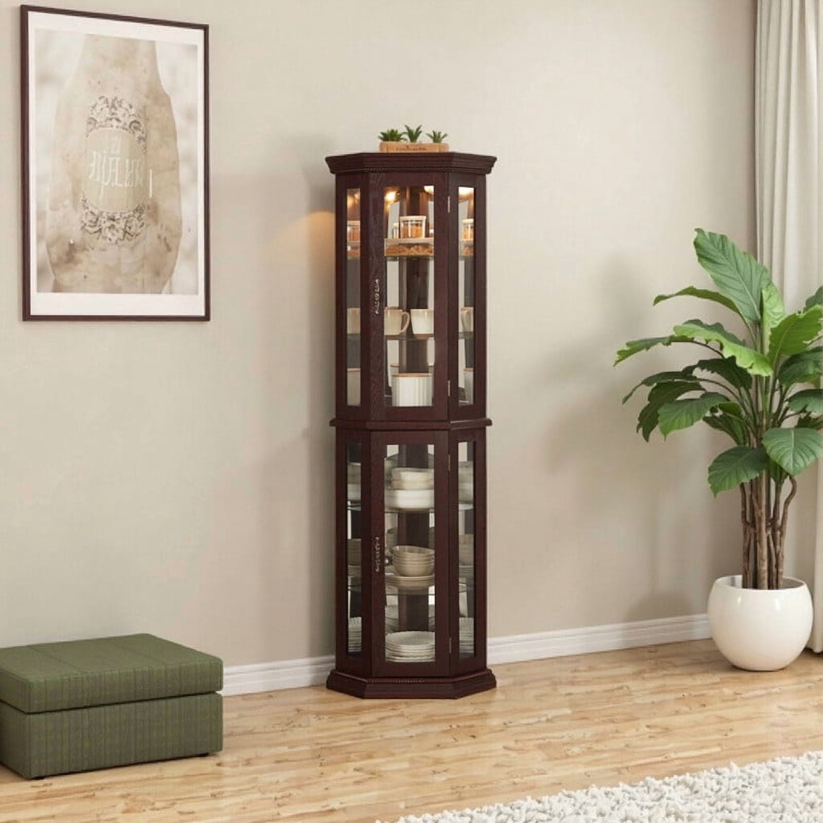Lighted Corner Display Cabinet with Tempered Glass Doors, Adjustable ...