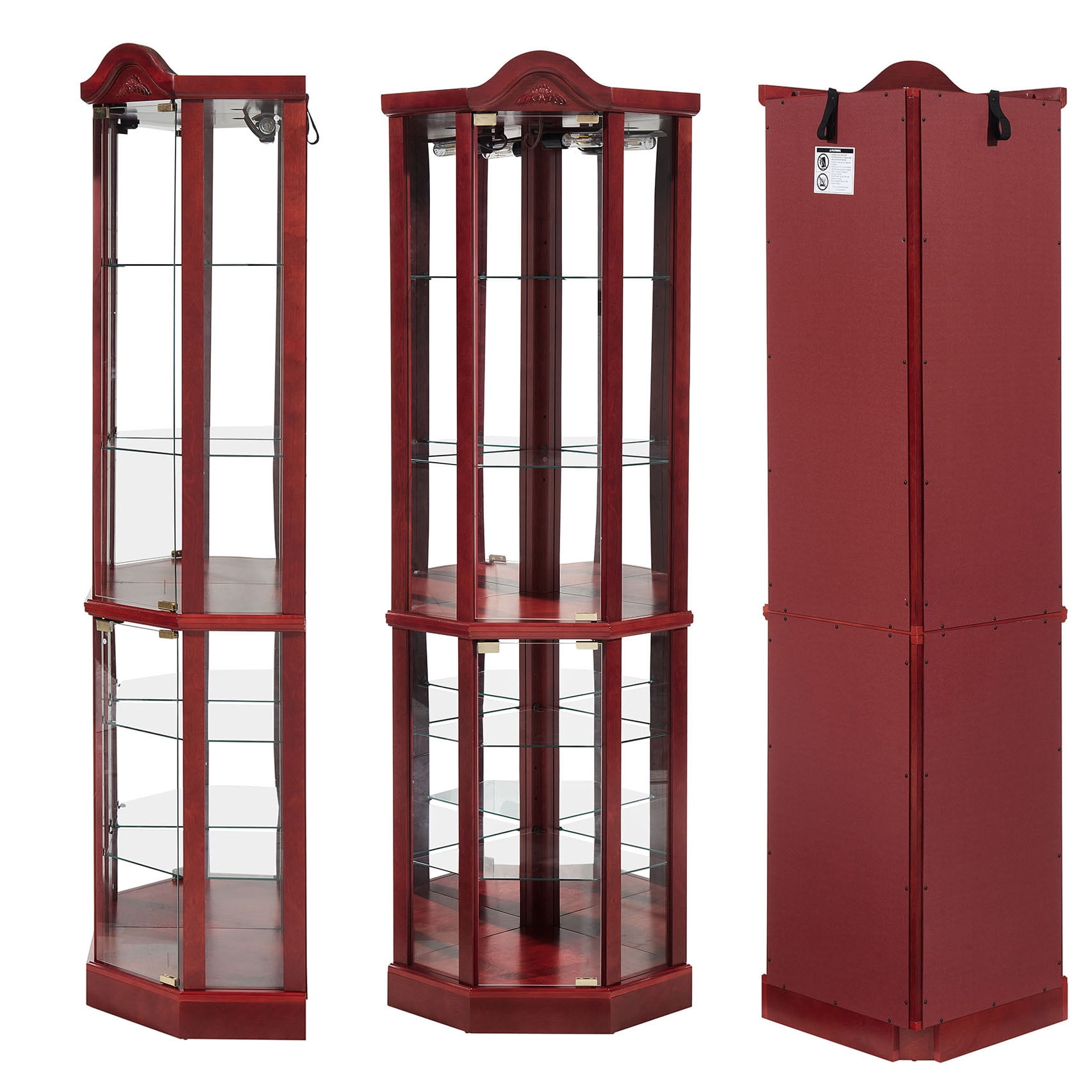 Lighted Corner Display Curio Cabinet Wooden Shelving Unit with Tempered ...