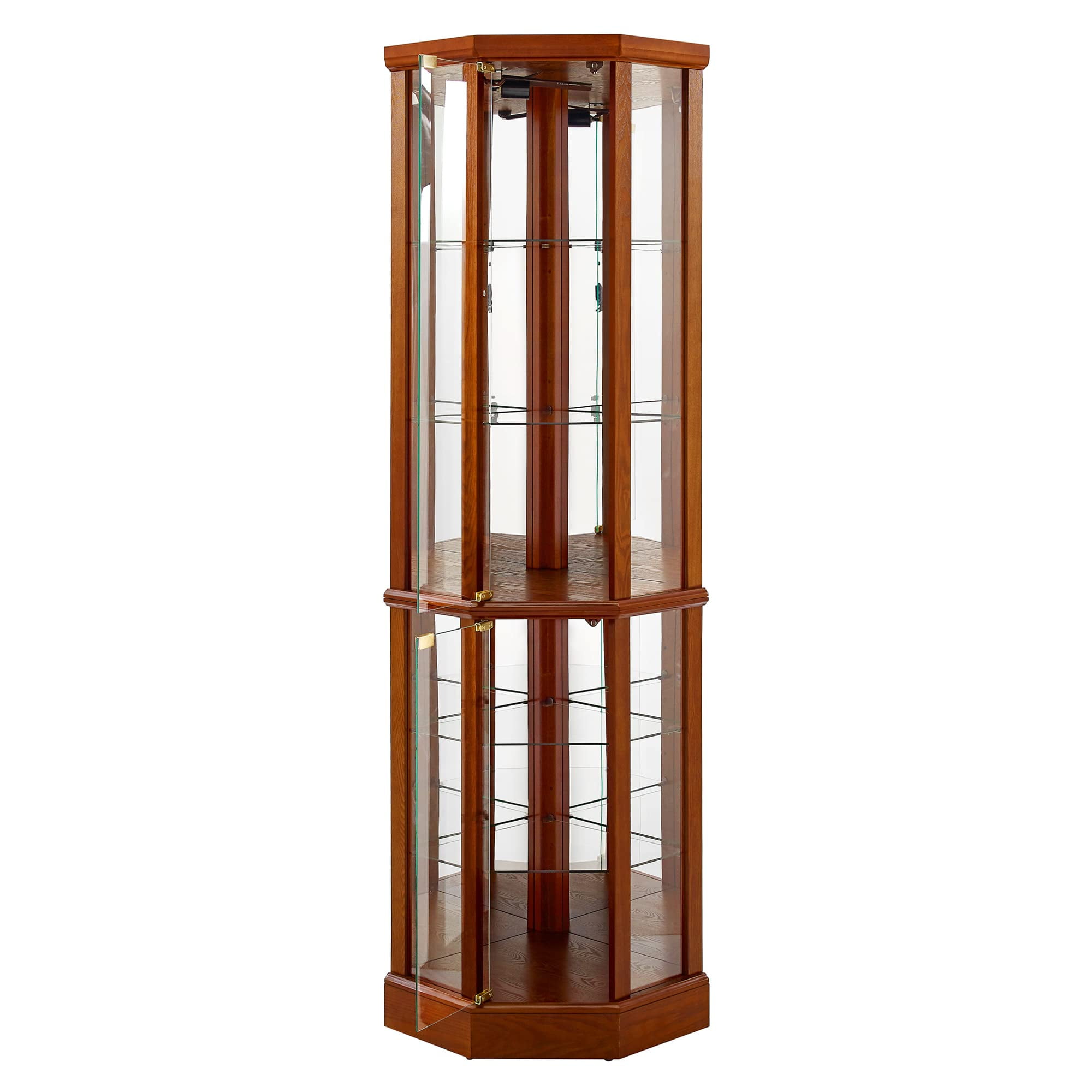 Lighted Corner Display Curio Cabinet with Tempered Glass Door, Wooden ...
