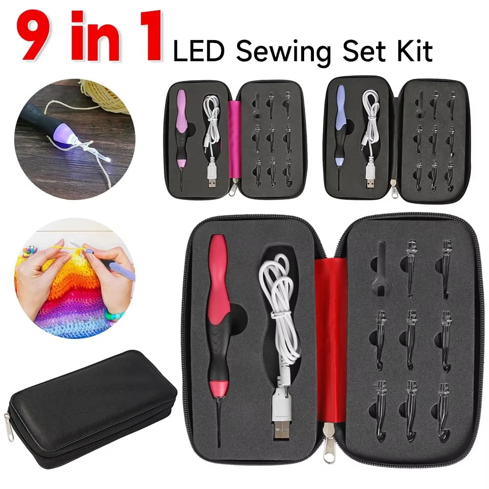 Lighted Crochet Hook Set, Rechargeable Lighted Crochet Hooks Complete ...