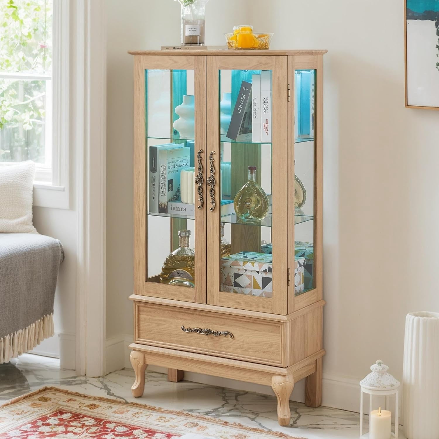 Lighted Curio Cabinet with Adjustable Shelves, Glass Display Cabinet ...
