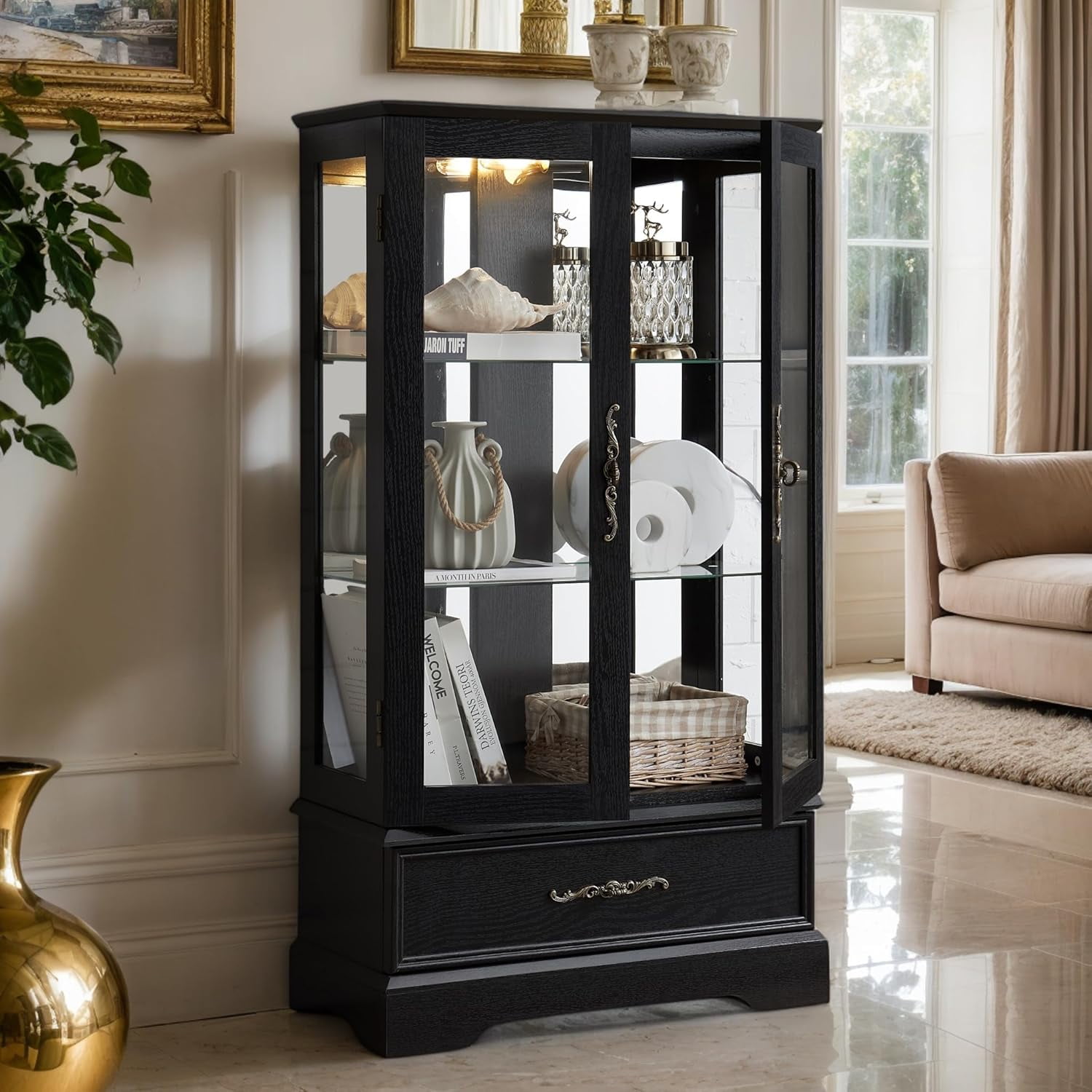 Lighted Display Cabinet, Curio Display Showcase with Tempered Glass ...