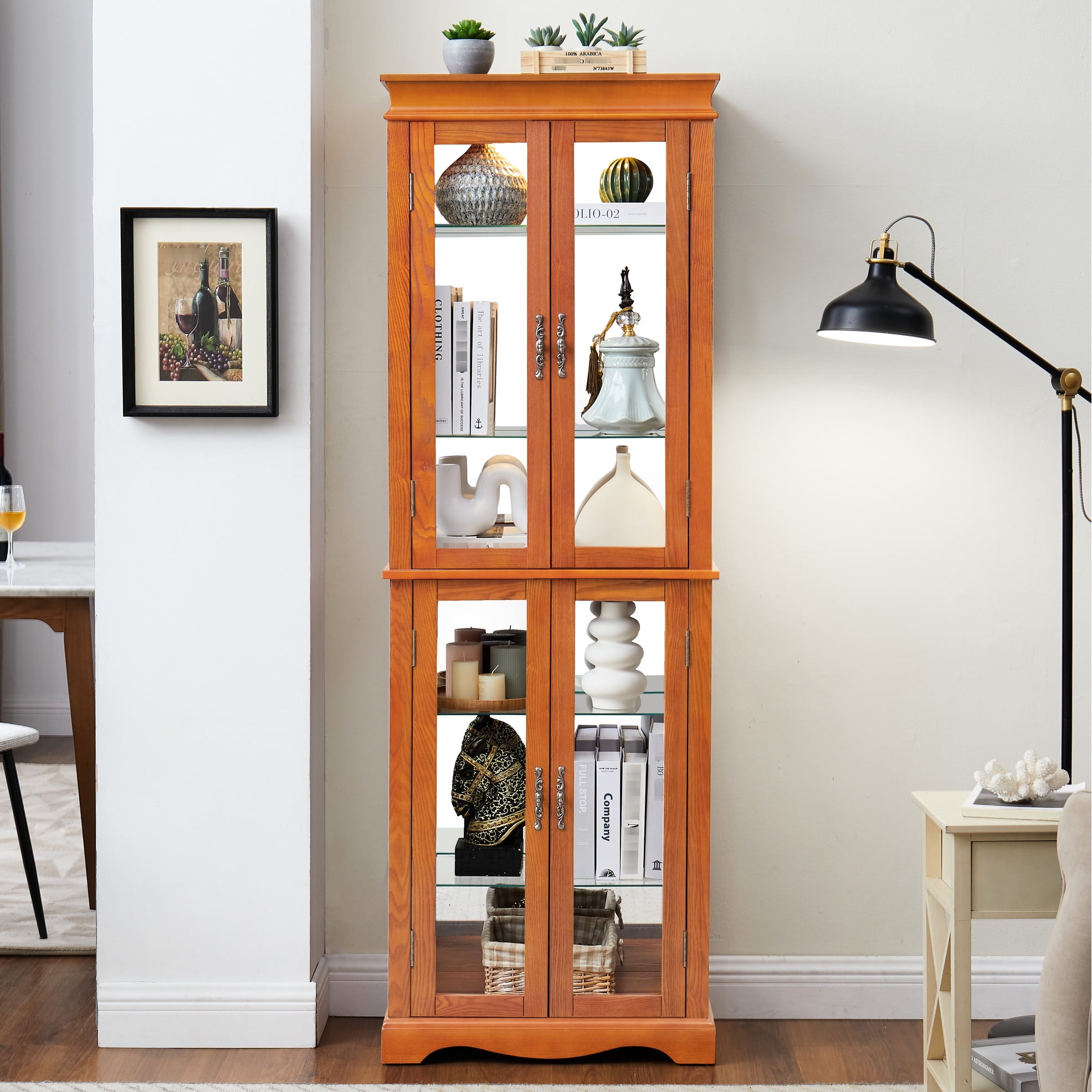 Lighted Display Cabinet With Vintage Handle And Multilayer Design ...
