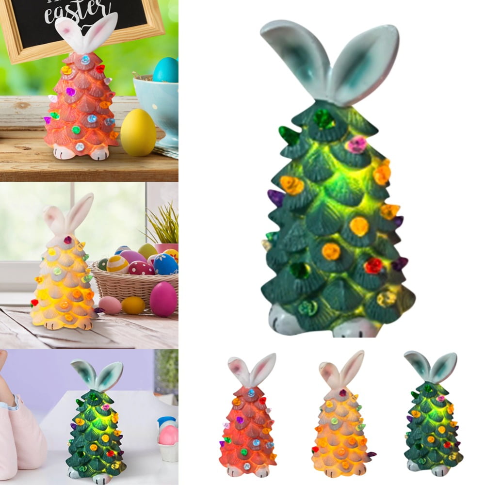 Lighted Easter Bunny Ceramic Tabletop Tree, 6 inch Pre-Lit Rabbit ...