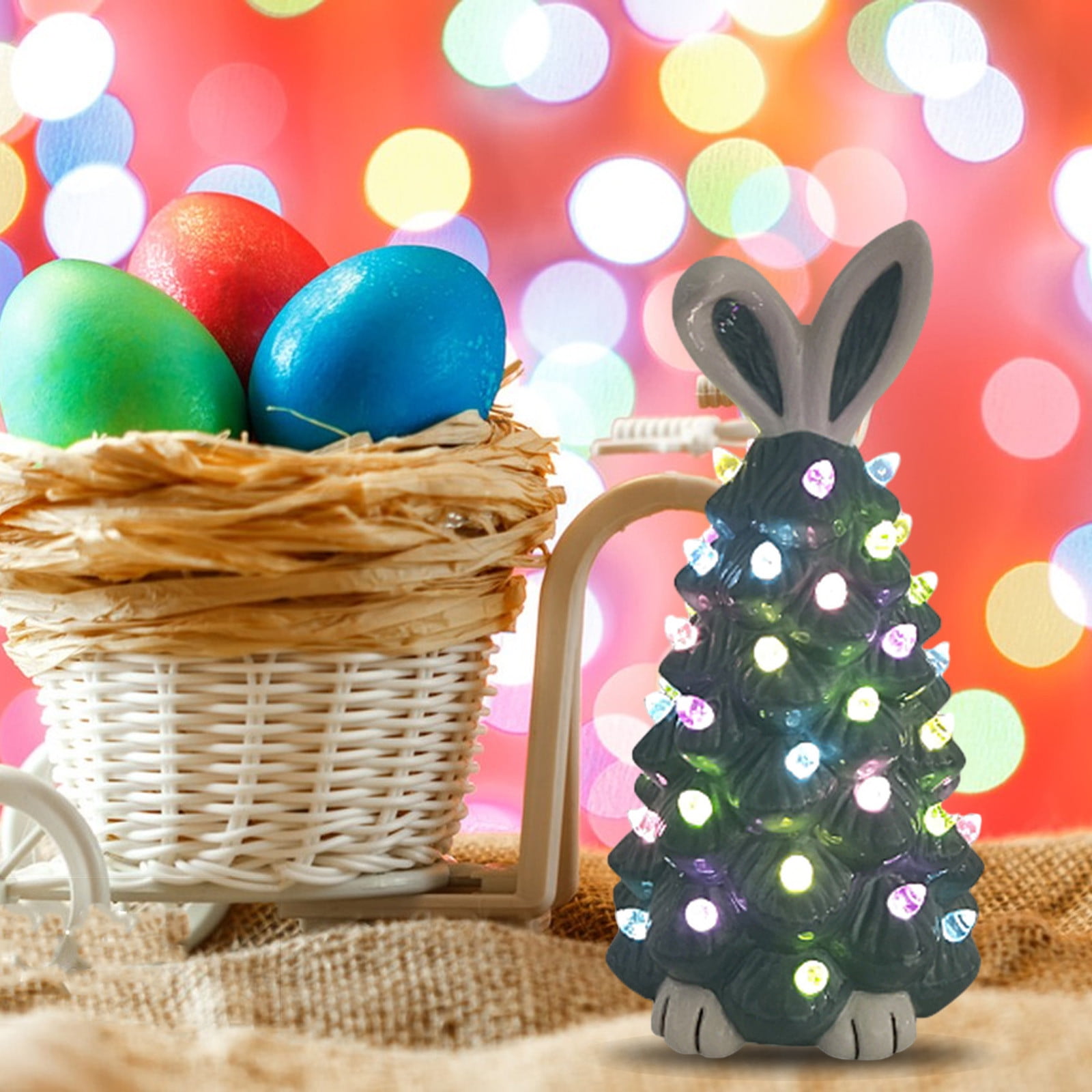 Lighted Easter Bunny Ceramic Tabletop Tree, 9.64 Inch Pre-Lit Rabbit ...