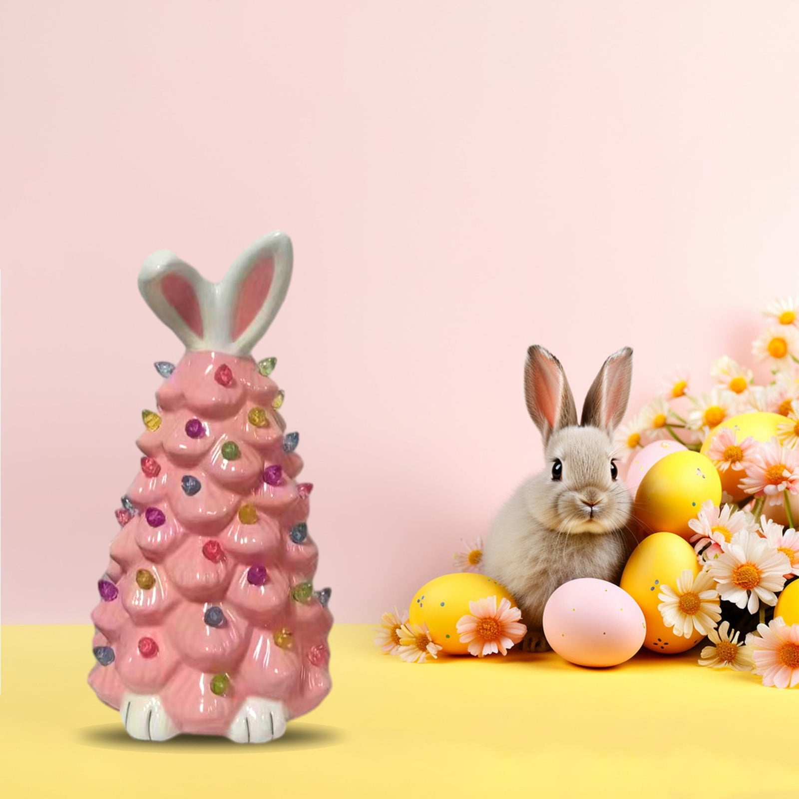 Lighted Easter Bunny Ceramic Tabletop Tree, 9.64 Inch Pre-Lit Rabbit ...