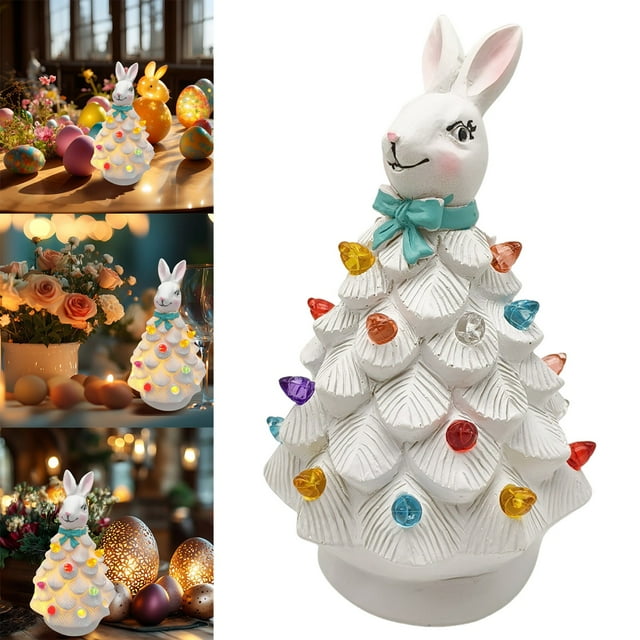 Lighted Easter Bunny Tabletop Tree White Bunny Tree Easter With Ears ...