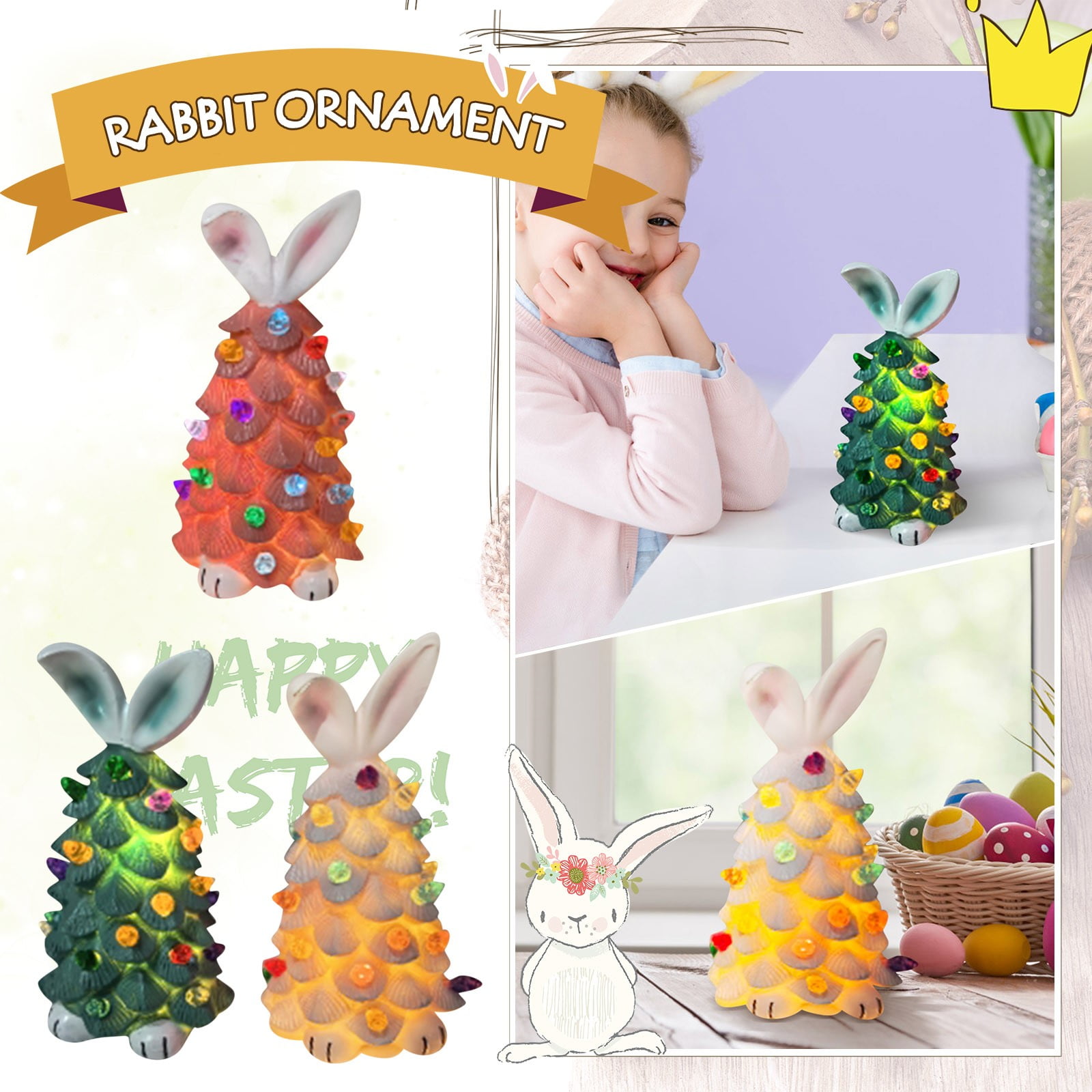 Lighted Easter Bunny Tree Decor, LED Indoor Tabletop Centerpiece for ...