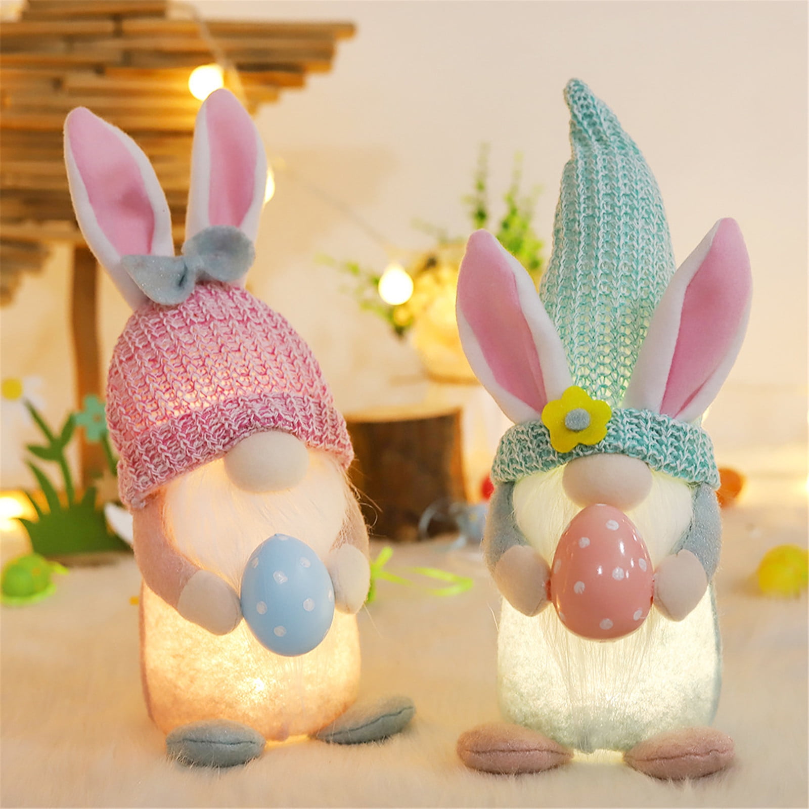 Lighted Easter Gnomes Plush Decoration, 1PC Spring Bunny Dolls with Egg ...