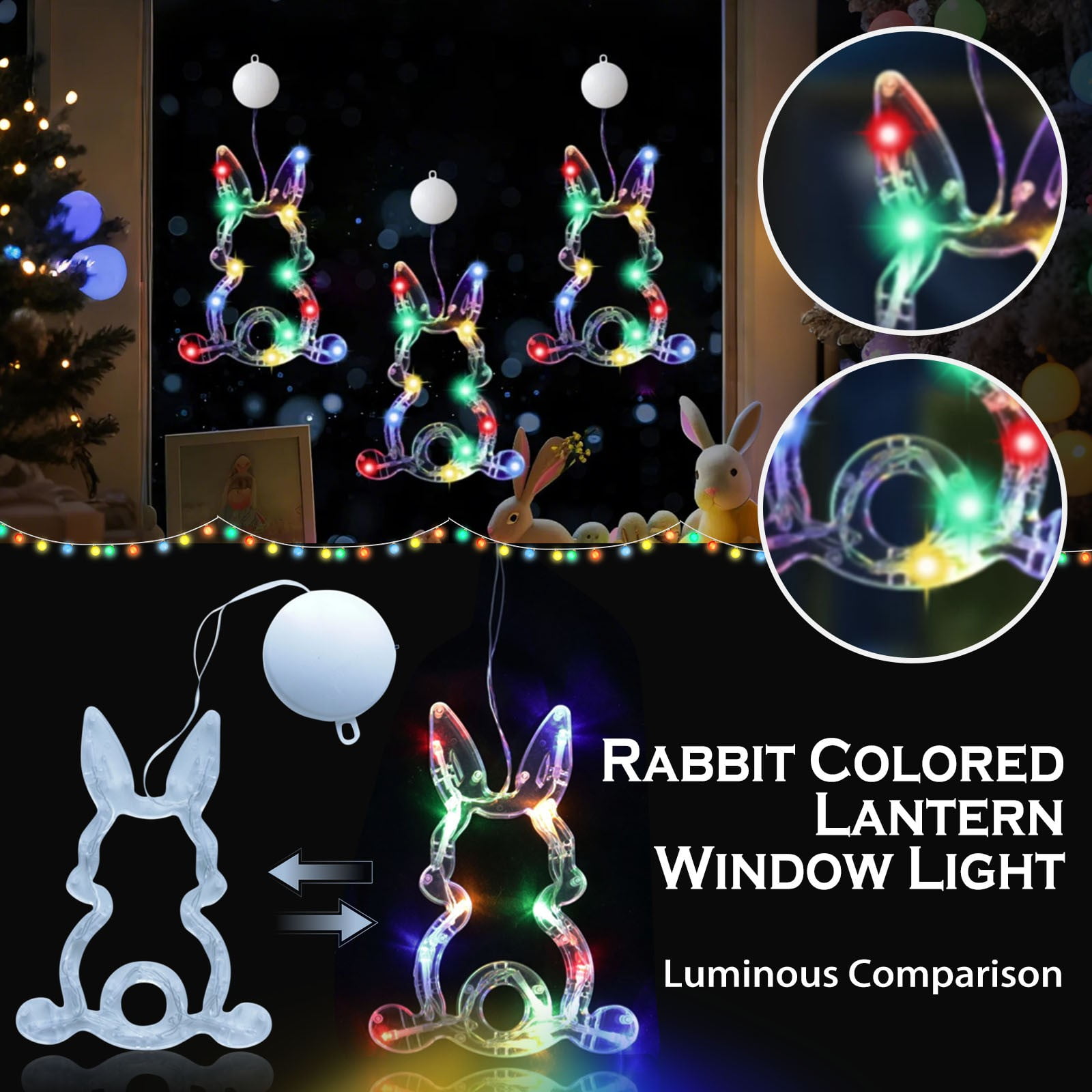 Lighted Easter Window Decorations - 3X Bunny Shaped Easter Suction Cup ...