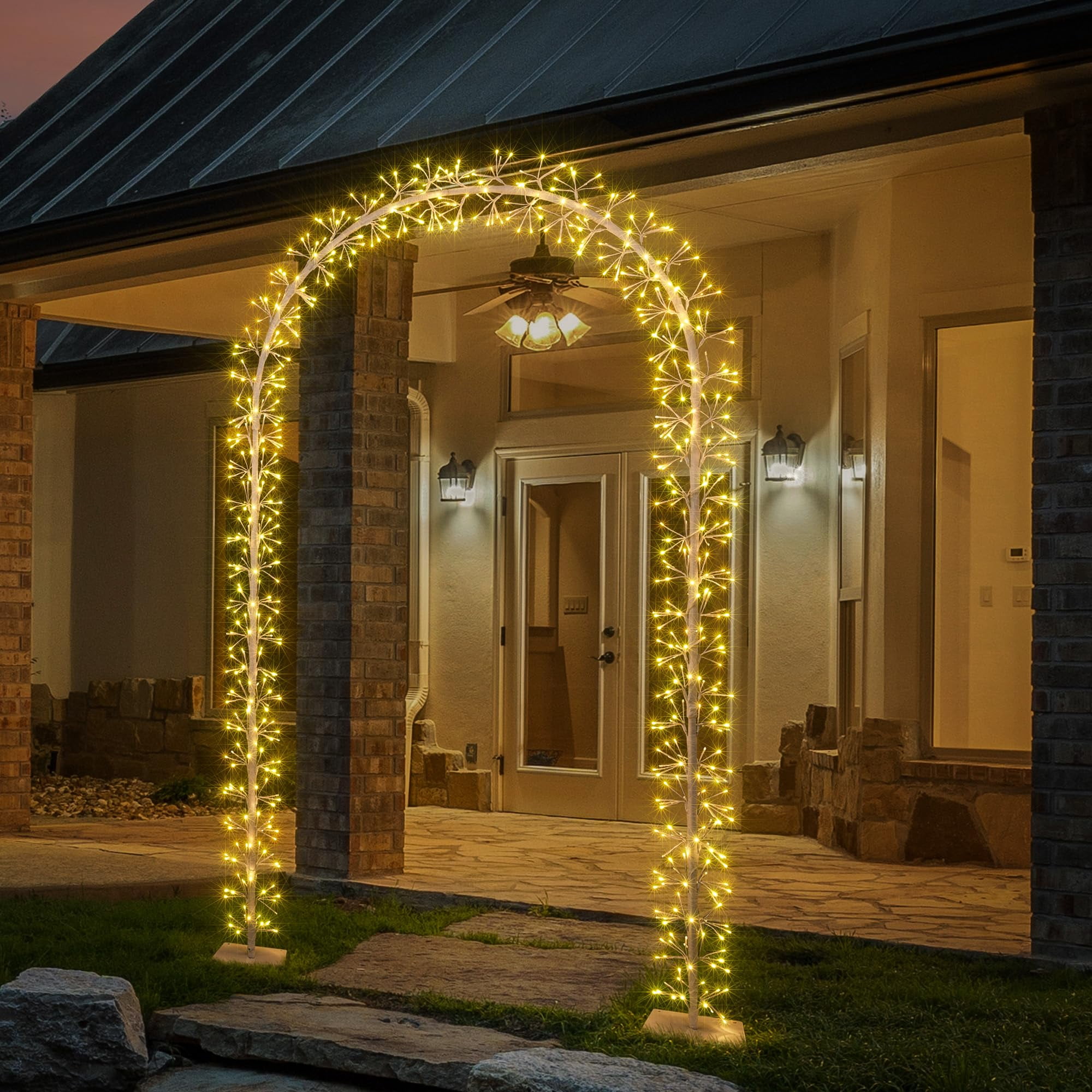 Lighted Garden Arch Metal Wedding Arbor with 832 LED Starburst Firework ...