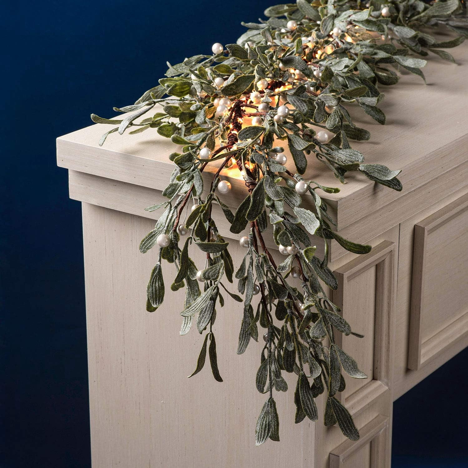 Lighted Garland Battery Operated, 6 Ft Frosted Mistletoe featuring ...