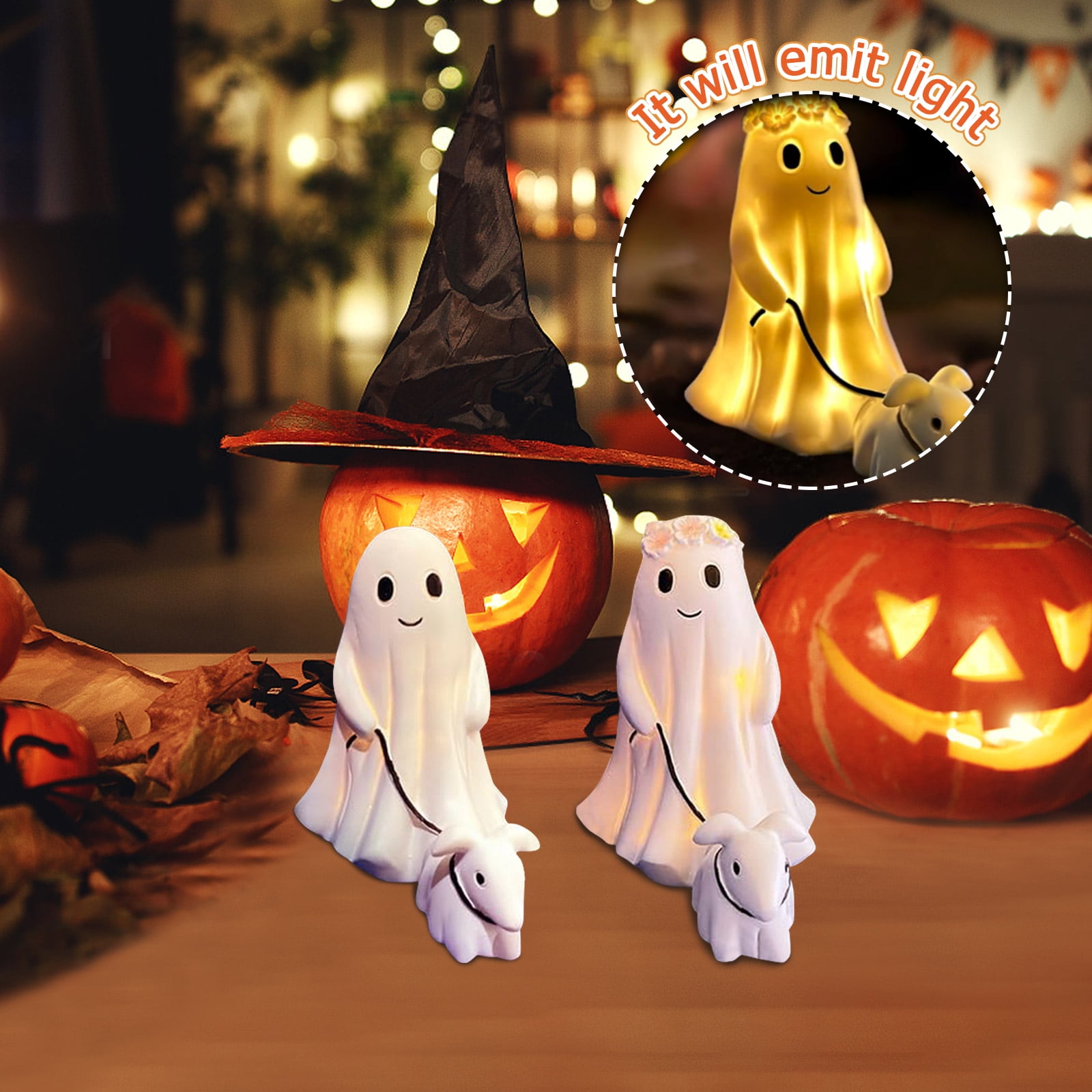 Lighted Ghost Walking Dog Statue, Warm Lighted Halloween Ghost Dog ...
