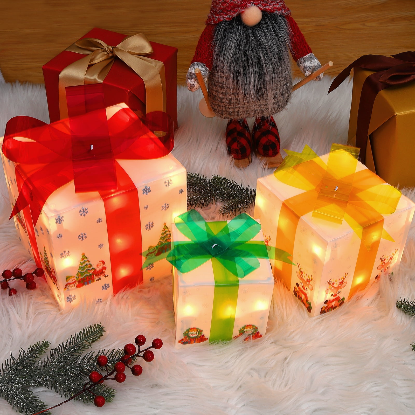 Lighted Gift Boxes Set of 3, Christmas Decorations, Xmas Gift Boxes ...