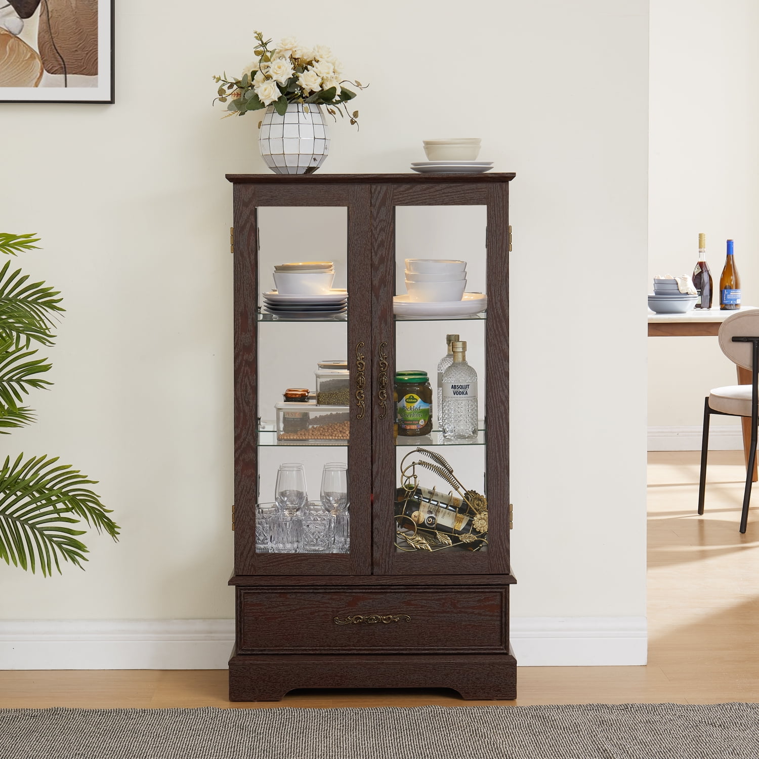 Lighted Glass Cabinet 2 Doors Curio Display Cabinet with Adjustable ...