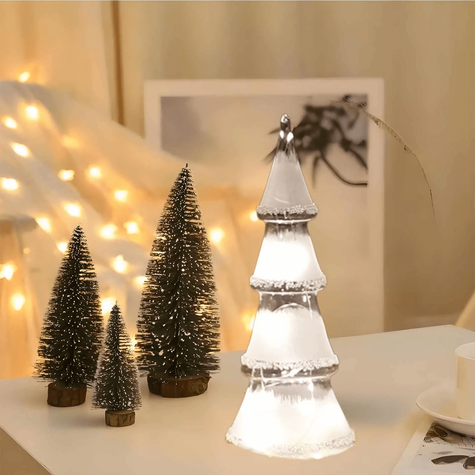 Lighted Glass Christmas Trees Tabletop Xmas Decor Battery Operated Home ...