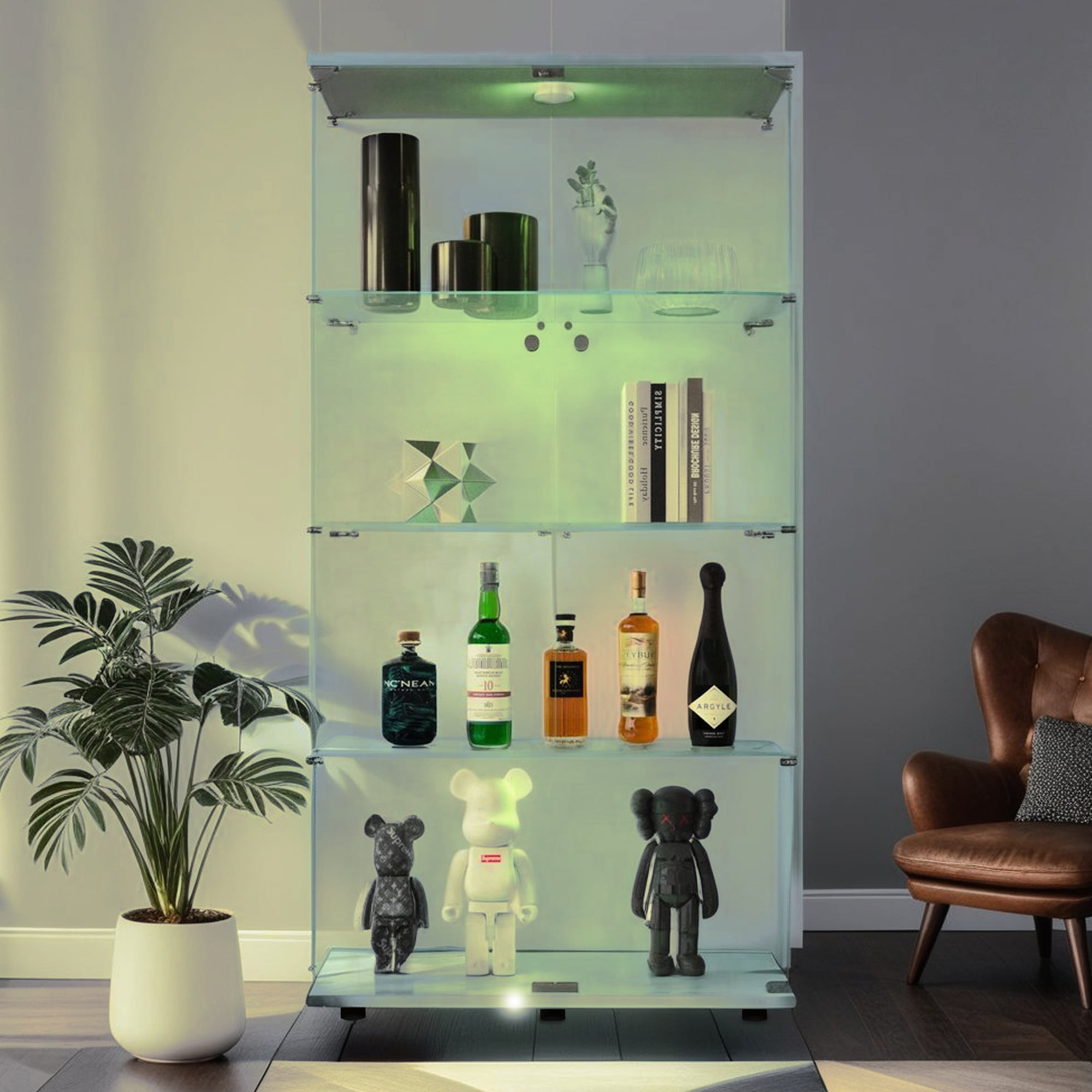 Lighted Glass Display With 4 Shelves In White, 12 Color Settings By ...