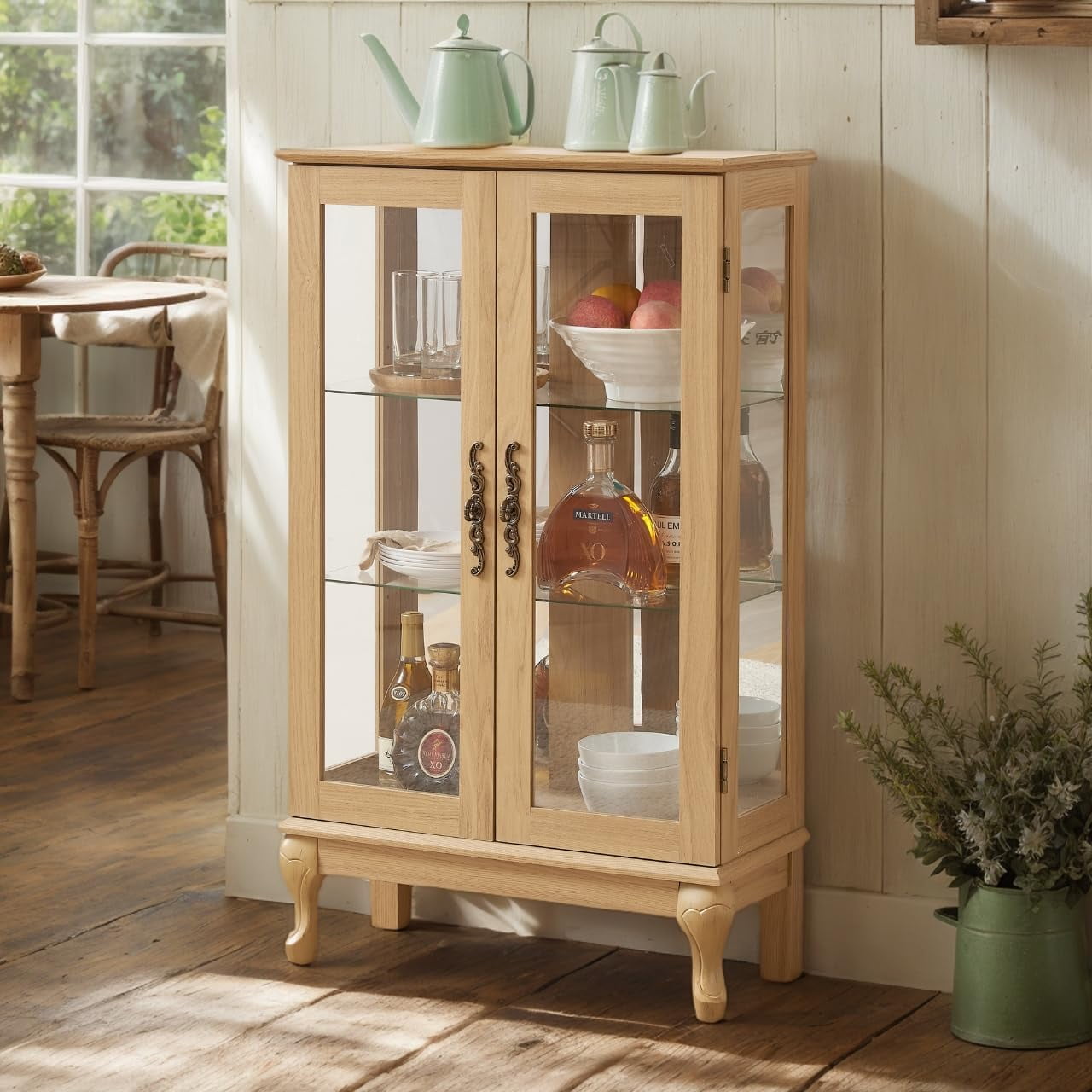 Lighted Glass Display Cabinet 44" H Curio Cabinet with Tempered Glass ...